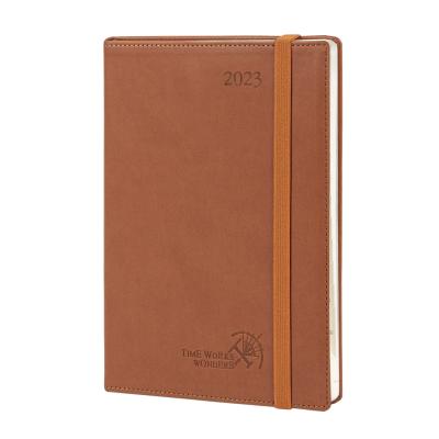 China 6.5x8.5 Inch Brown Custom Weekly Planner 2023 Softcover Monthly Tabs 100gsm Paper for sale