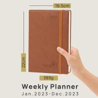 China 6.5x8.5 Inch Brown Custom Weekly Planner 2023 Softcover Monthly Tabs 100gsm Paper for sale