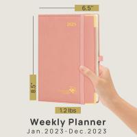 China 6.5x8.5 Inch Weekly Planner 2023 Softcover Monthly Tabs Elastic Band Pink for sale
