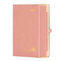 China 6.5x8.5 Inch Weekly Planner 2023 Softcover Monthly Tabs Elastic Band Pink for sale