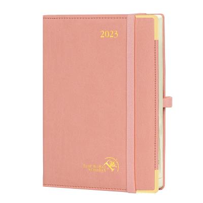 China 6.5x8.5 Inch Weekly Planner 2023 Softcover Monthly Tabs Elastic Band Pink for sale
