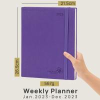 China 2023 Weekly Planner 6.5x8.5 Inch Softcover PU Leather Two Page Per Week Vertical Layout Purple for sale