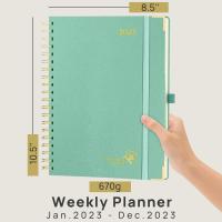 China Light Green Personalized Planner 2023 , Monthly Schedule Daily Weekly Planner for sale