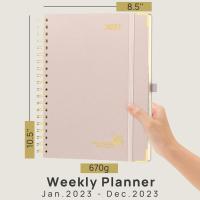 China Custom 6.5x8.5 Inch 2023 Weekly Monthly Planner Light Pink Hard Cover 100pcs MOQ for sale