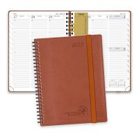 China Brown Softcover Spiral Planner 2023 6.5x8.5in Daily Weekly Schedule Custom Paper Pocket for sale