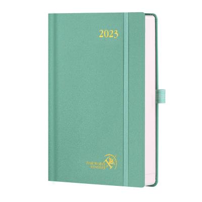 China A5 2023 Daily Planner 80GSM Ivory Paper Leatherette Hardcover Light Green for sale