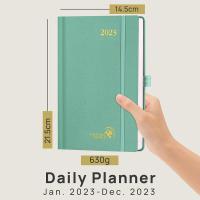 China A5 2023 Daily Planner 80GSM Ivory Paper Leatherette Hardcover Light Green for sale