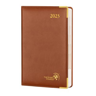 China A5 Hardcover Daily Planner 2023 Brown 80gsm Paper Yearly Monthly Agenda for sale