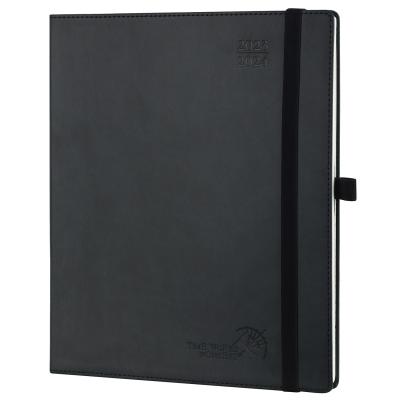 China 2024 Large Academic Weekly Year Planner 100GSM Ivory Paper Black Leather Cover 8.5x10.5 for sale