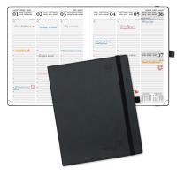 China 2024 Large Academic Weekly Year Planner 100GSM Ivory Paper Black Leather Cover 8.5x10.5 for sale