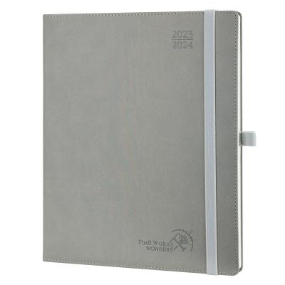 China Large 8.5x10.5 Inch Weekly Academic Planner Grey Faux Leather Cover 100GSM Ivory Paper for sale