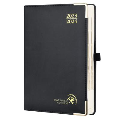 China Custom A5 Academic Planner 2024 80gsm Paper Casebound Hardcover PU Leather for sale
