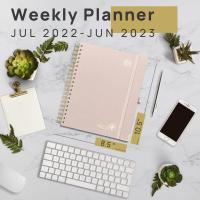 China Leatherette Custom Hardcover Planner Jul. 2023 Jun. 2023 Light Pink for sale