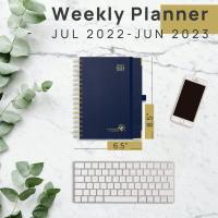 China Weekly Planner Jul. 2023 - Jun. 2023 Navy Blue Hardback Spiral Weekly Planner for sale