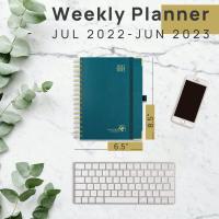 China Custom 12-Month Planner July 2023-June 2024 A5 100GSM Inkproof Paper Pacific Green for sale