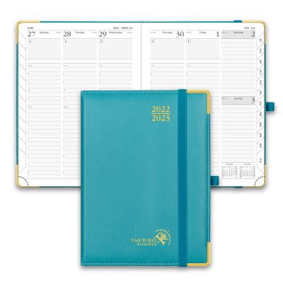 China Weekly Planner 2023 Donau Blue Vertical Hourly Schedule 100GSM Ivory Paper Vegan Leather for sale
