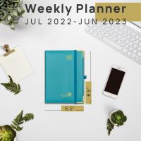 China Weekly Planner 2023 Donau Blue Vertical Hourly Schedule 100GSM Ivory Paper Vegan Leather for sale