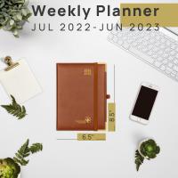 China Weekly Planner 22-23 Brown Vertical Layout with Hourly Schedule And Easy-Track Corners for sale