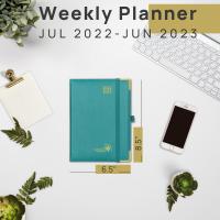 China 2023-2024 Academic Weekly Planner Turquoise 100GSM Ivory Paper Hourly Schedule Monthly Tabs Customization for sale