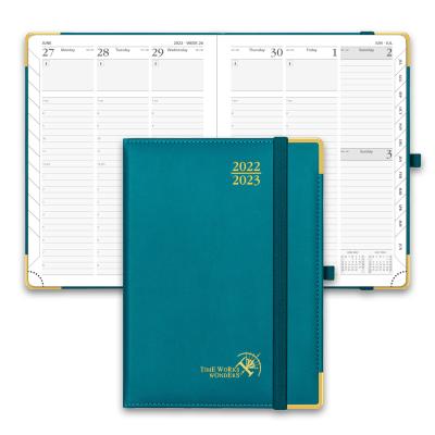 China Executive Weekly Planner 2023-2024 Pacific Green 100GSM Ivory Paper Hourly Schedule Monthly Tabs for sale