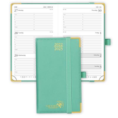 China Green Vegan PU Leather Small Academic Planner 4.25x6.75 Inch Monthly Weekly Agenda for sale