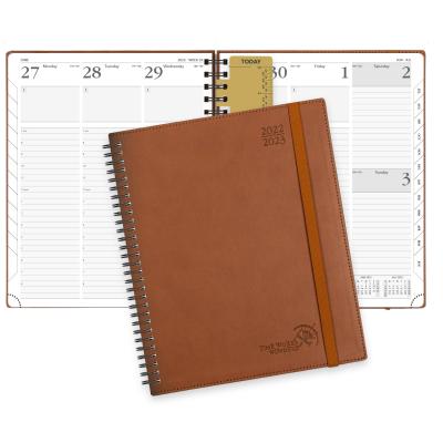 China 100GSM Paper Academic Weekly Planner with Brown Vegan Leather Cover Customizable for sale