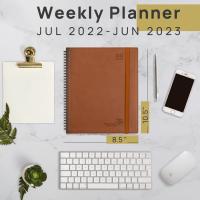 China 100GSM Paper Academic Weekly Planner with Brown Vegan Leather Cover Customizable for sale