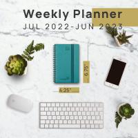 China Custom Turquoise Mini Weekly Planner 2023 2024 4.25x6.75 inch Vertical Layout FSC Paper for sale