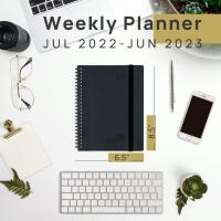 China Weekly Planner Medium 6.5x8.5 Black Spiral Softcover with Plastic Ruler 2023-2024 for sale