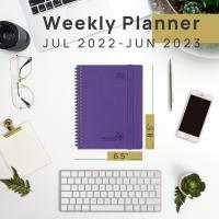 China Weekly Academic Planner Purple Softcover Spiral 6.5x8.5 Inch Hourly Schedule Monthly Tabs for sale