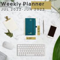 China 4.33 x 6.69 Inch Hardcover Weekly Planner 2023 Pacific Green 12 Month for sale