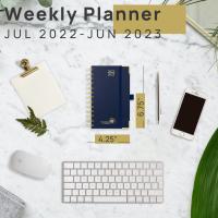 China Hardcover Spiral Weekly Planner 2023 2024 100GSM Ivory Paper Reinforced Medal Corner for sale
