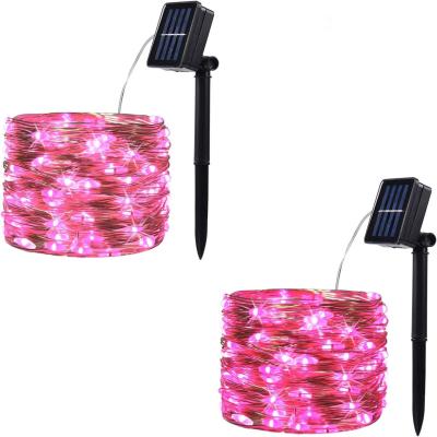 China Pink Outdoor 100 LED Solar Copper Wire Lights 10m Solar Powered String Lights for sale