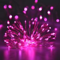 China Pink Outdoor 100 LED Solar Copper Wire Lights 10m Solar Powered String Lights for sale