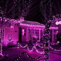 China Pink Outdoor 100 LED Solar Copper Wire Lights 10m Solar Powered String Lights for sale