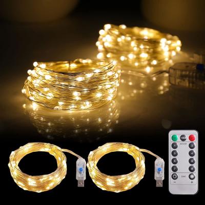 China Warm White 100 LED Christmas Lights USB Powered Silver Wire Mandiq String Lights for sale