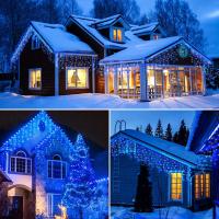 China Blue 300 LED Solar Icicle Lights 1000MAH Battery Curtain String Lights With 50 Drops for sale