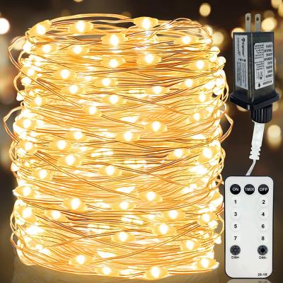 China 240V Warm White Christmas Fairy Lights With Remote Plug In Copper Wire Lights for sale
