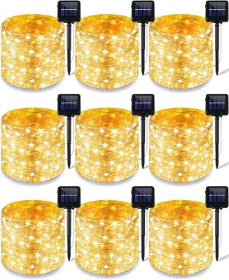China Warm White Waterproof Solar Copper Wire String Lights With 8 Lighting Modes For Yard Decoration for sale