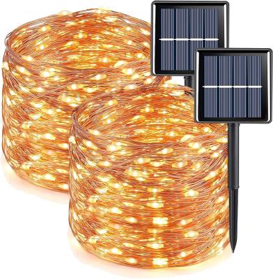 China PSE IP 65 Warm White Solar Fairy Lights 400 LED 8 Modes Silver Wire For Fence Decoration for sale