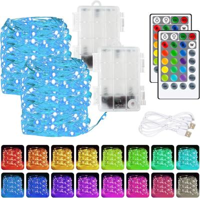 China Silver Copper Wire RGB String Lights Color Changing Battery Operated With Remote for sale