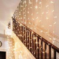 China 5V 10m Solar Fence String Lights 100 LED 8 Modes Warm White Icicle Lights Outdoor for sale