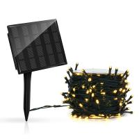 China Curtain Yellow Solar Christmas String Lights 200 LED PVC With Green Cable for sale