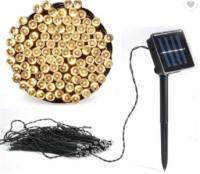 China Curtain Yellow Solar Christmas String Lights 200 LED PVC With Green Cable for sale