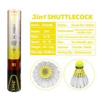 China Fluorescent 3 In 1 Shuttlecock Yellow Pu Cork Class A Goose Feather Badminton Shuttlecock for sale