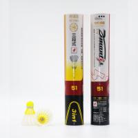 China Fluorescent 3 In 1 Shuttlecock Yellow Pu Cork Class A Goose Feather Badminton Shuttlecock for sale