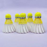 China Fluorescent 3 In 1 Shuttlecock Yellow Pu Cork Class A Goose Feather Badminton Shuttlecock for sale