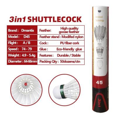 China Durable Stable Hybrid Shuttlecock Goose Feather Badminton Shuttlecock For Training for sale