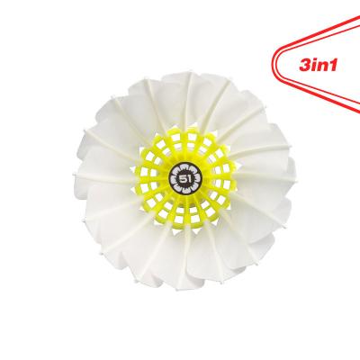 China Yellow Color Hybrid Shuttlecock Flex Goose Feather 3in1 Shuttlecock Badminton for sale