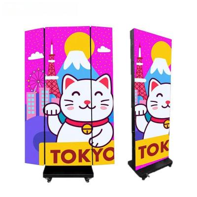China P1.5 Tri Fold Poster Led display Foldable led Screen Double Sided led dispaly for sale